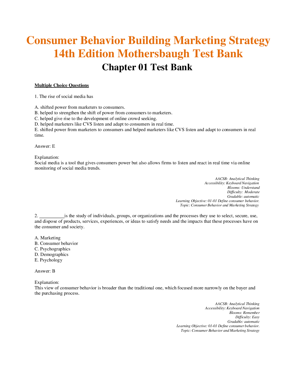 Consumer Behavior Building Marketing Strategy 14th Edition Mothersbaugh ...