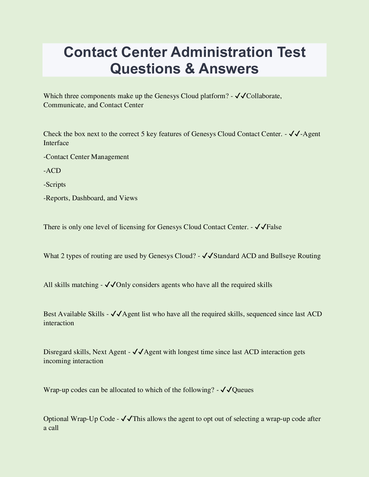 Contact Center Administration Test Questions & Answers – Scholarfriends ...