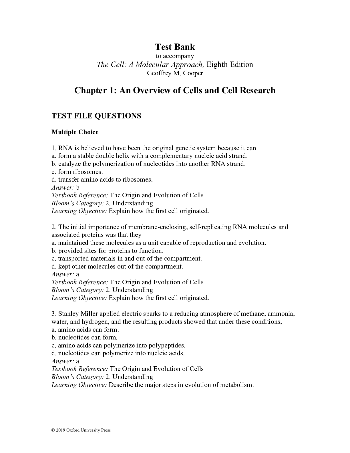 The Cell, A Molecular Approach, 8th Edition by Cooper | TEST BANK ...