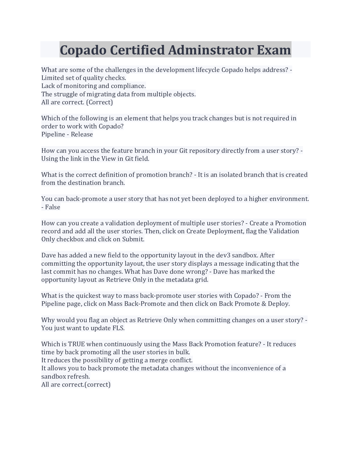 Copado Certified Adminstrator Exam Solution Pack - Scholarfriends