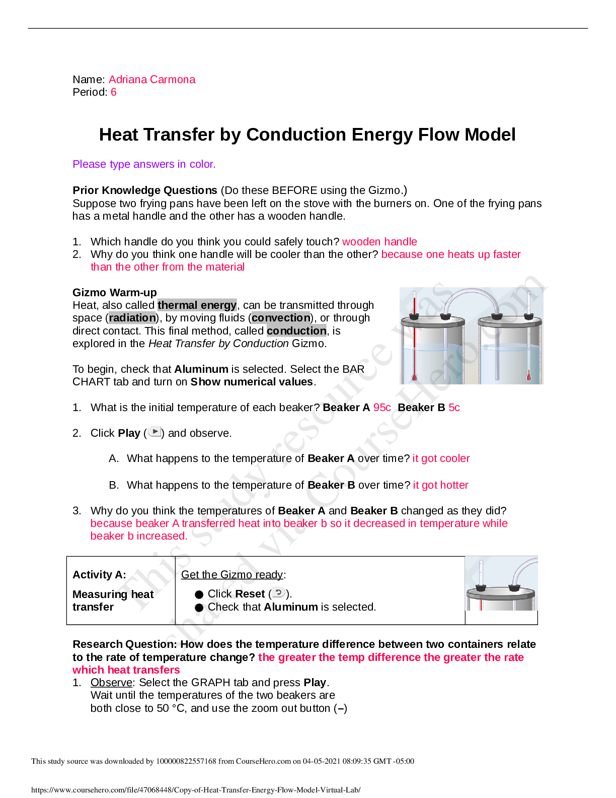 Copy of Heat Transfer Energy Flow Model Virtual Lab - Scholarfriends