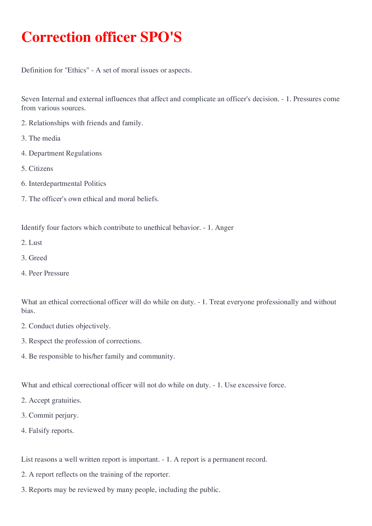 Correction officer SPO'S questions with solutions - Scholarfriends