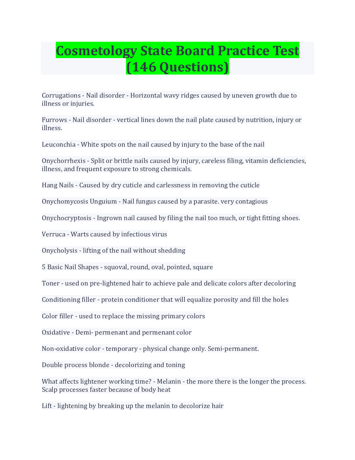 Cosmetology State Board Practice Test (146 Questions) Latest Update ...