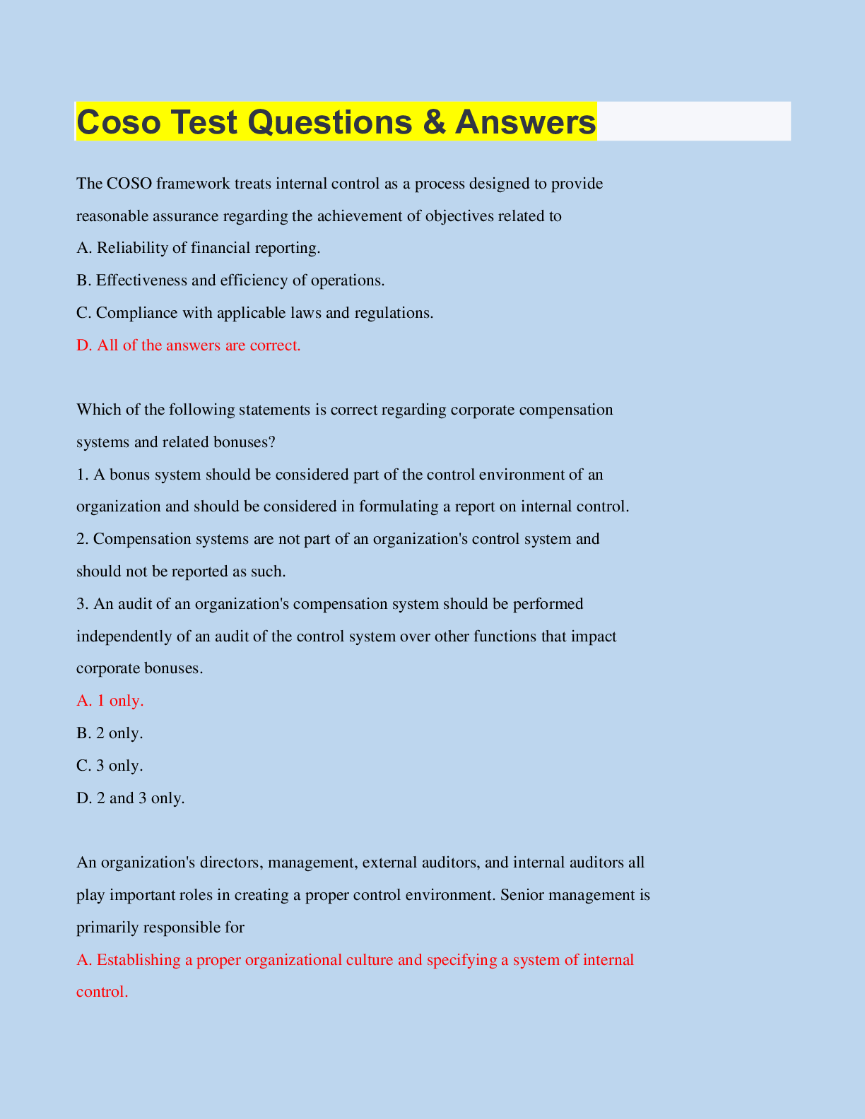 Coso Test Questions & Answers | with 100% Correct Answers | Verified ...