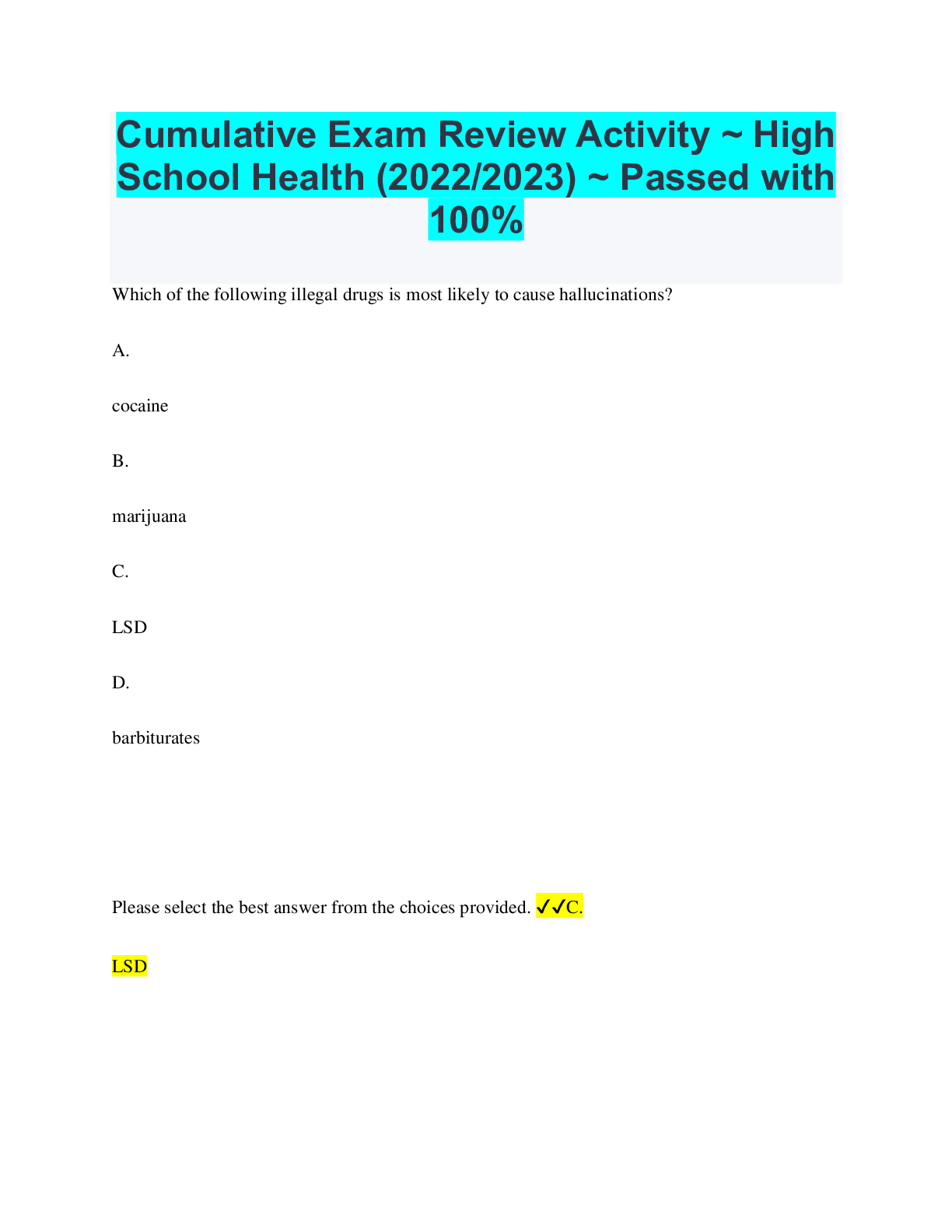 Cumulative Exam Review Activity ~ High School Health (2022/2023 ...