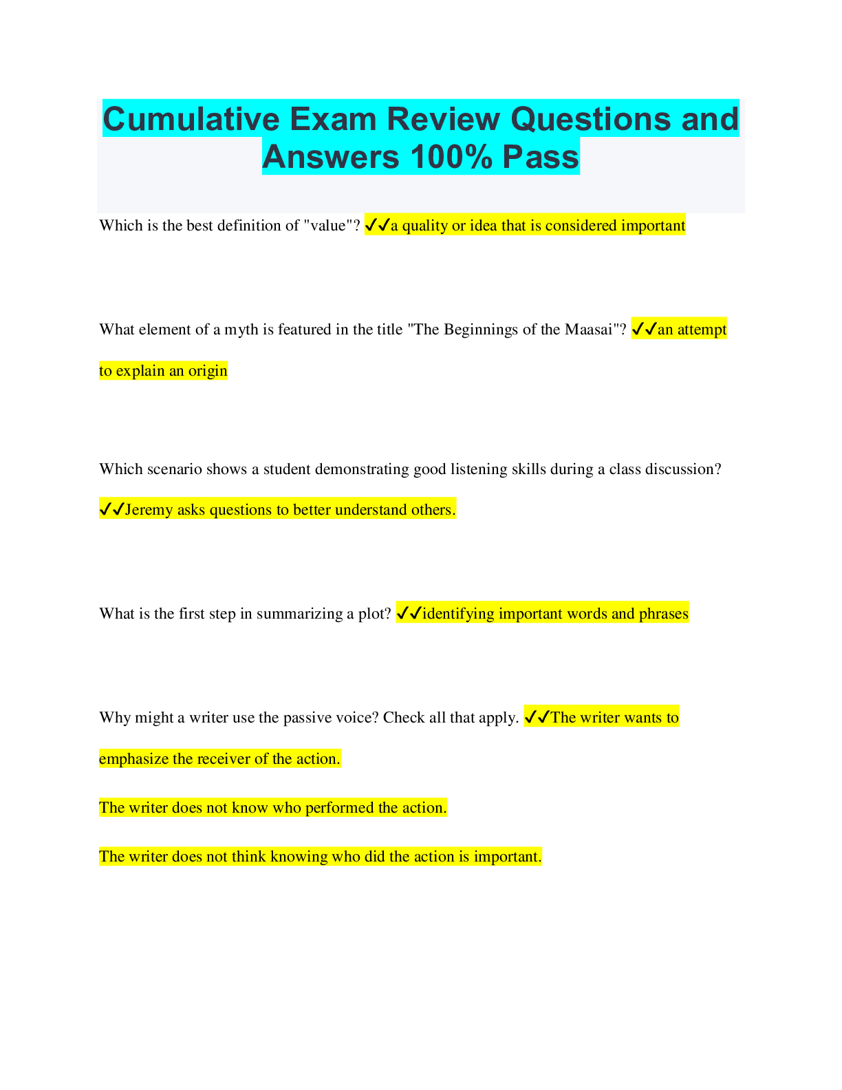 Cumulative Exam Review Questions and Answers 100% Pass – Scholarfriends ...