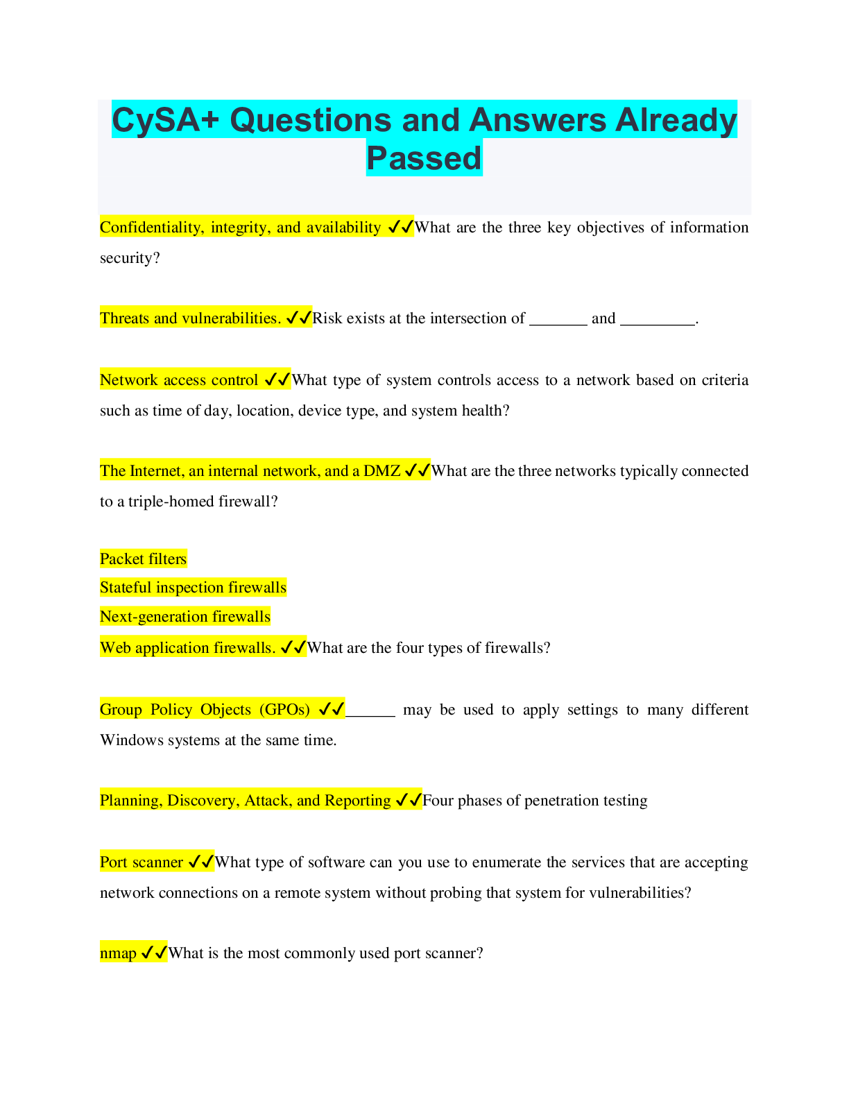 CySA+ Questions and Answers Already Passed - Scholarfriends