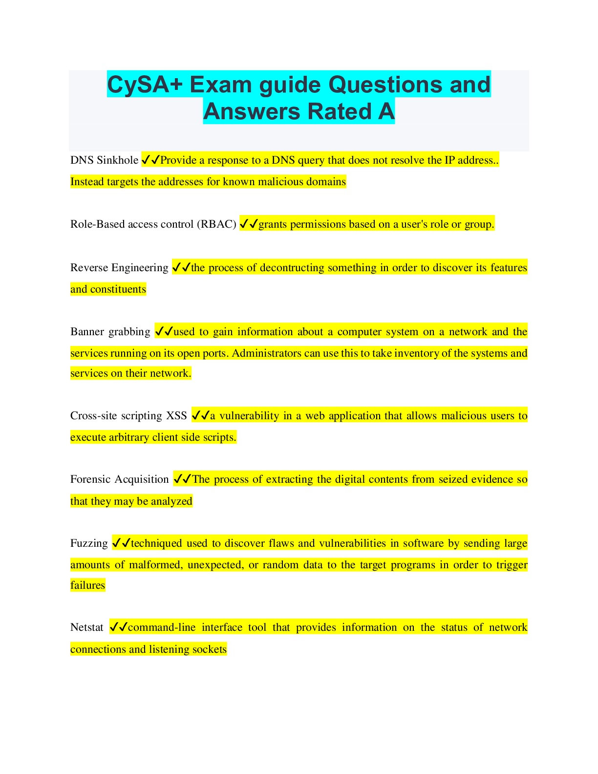 CySA+ Exam guide Questions and Answers Rated A – Scholarfriends ...
