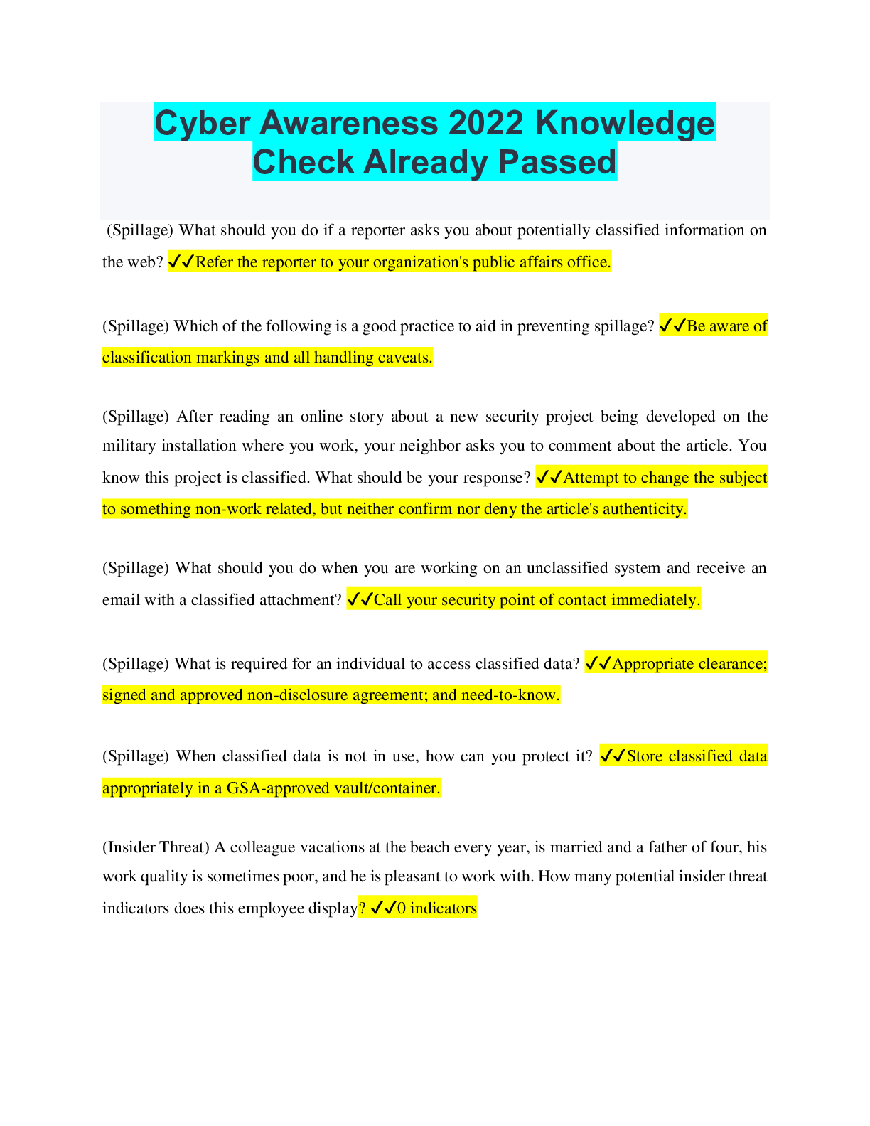 Cyber Awareness 2022 Knowledge Check Already Passed - Scholarfriends