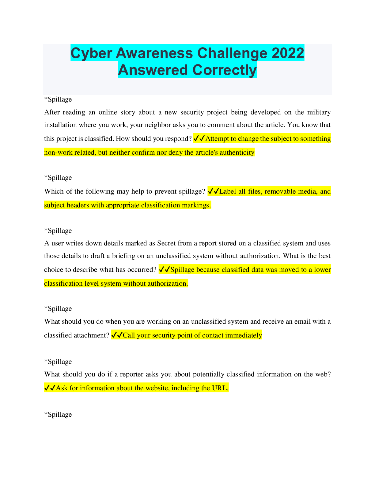 Cyber Awareness Challenge 2022 Answered Correctly - Scholarfriends