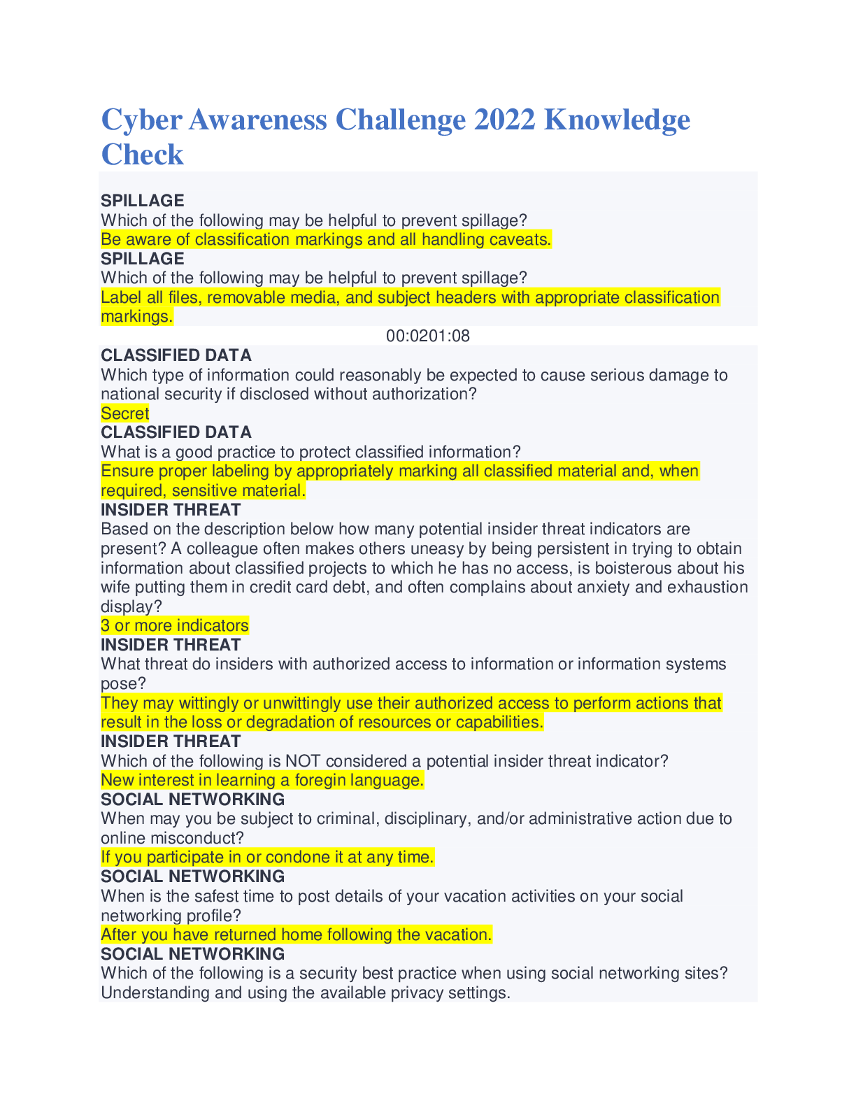 Cyber Awareness Challenge 2022 Knowledge Check with Comprehensive ...