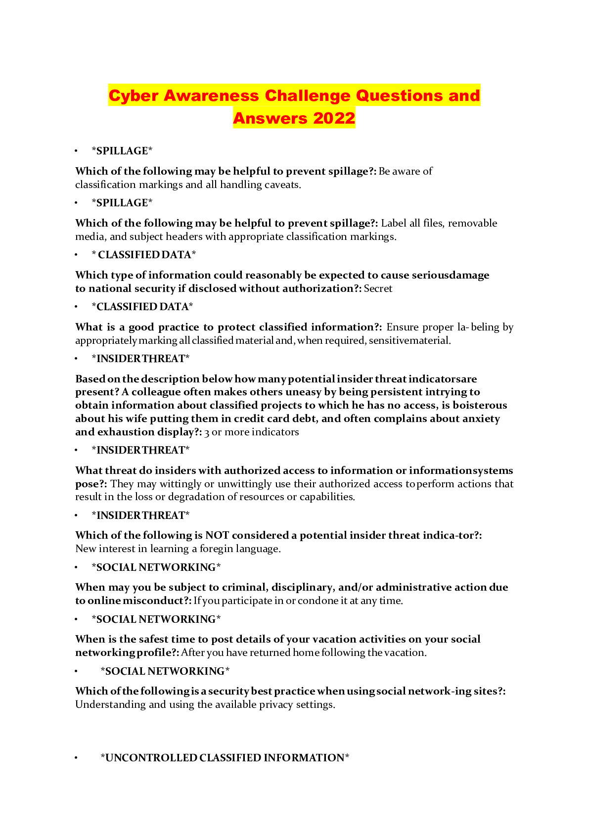 Cyber Awareness Challenge Questions and Answers 2022 - Scholarfriends