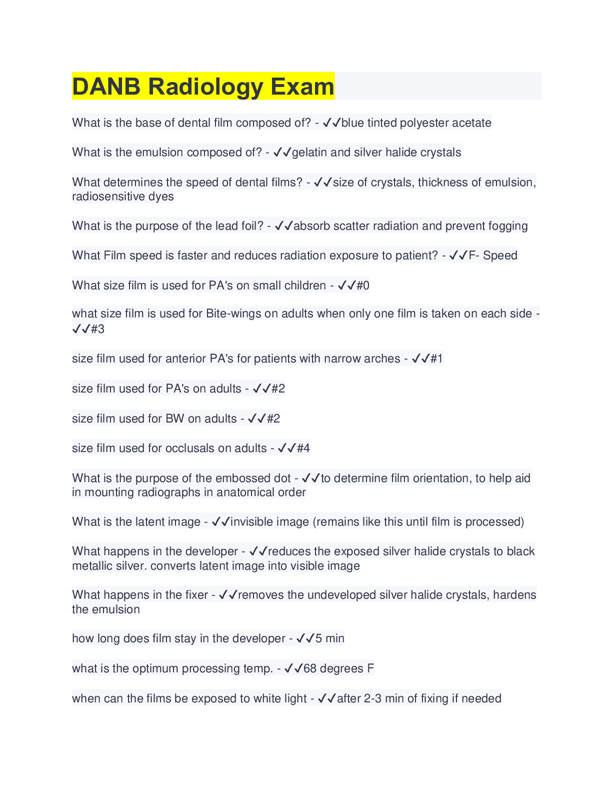 DANB Radiology Exam with COMPLETE SOLUTION | 130 Questions with 100% ...