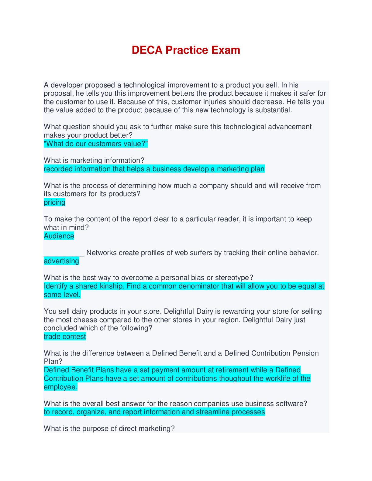 DECA Practice Exam 2022 (Answered) - Scholarfriends