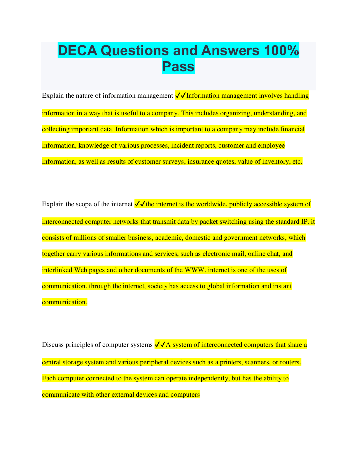 DECA Questions and Answers 100% Pass - Scholarfriends