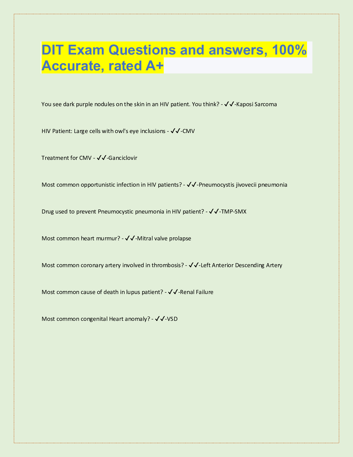 DIT Exam Questions and answers, 100% Accurate, rated A - Scholarfriends