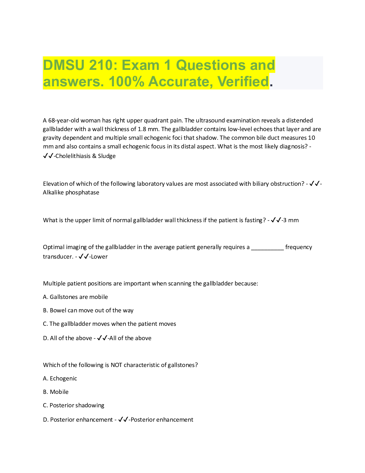 DMSU 210: Exam 1 Questions and answers. 100% Accurate, Verified ...