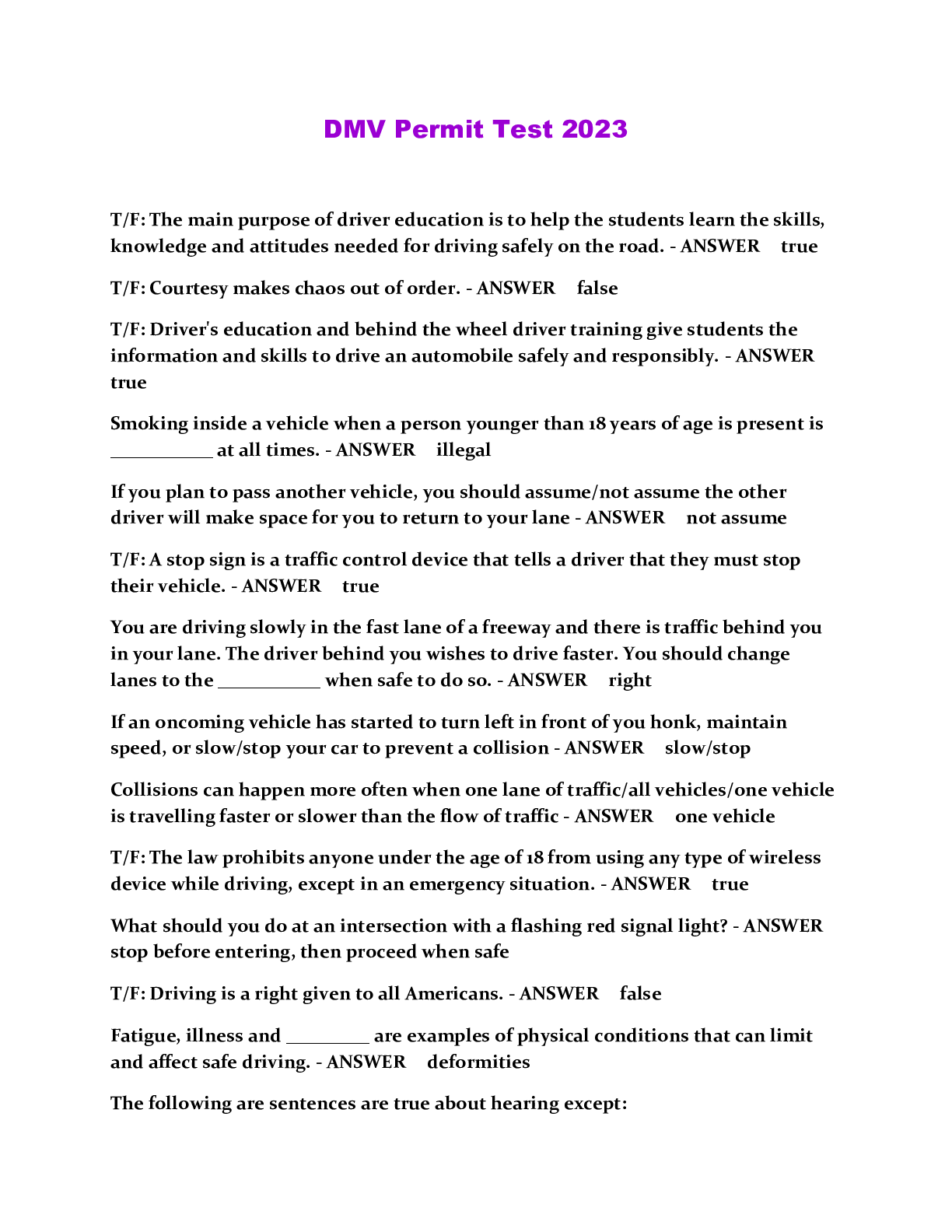 DMV Permit Test 2023 - Scholarfriends