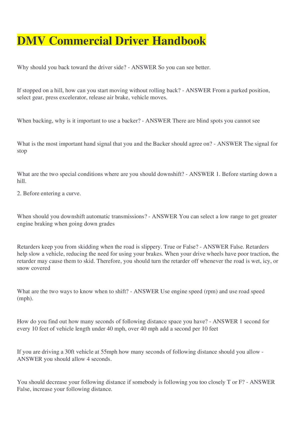 DMV Commercial Driver Handbook - Scholarfriends