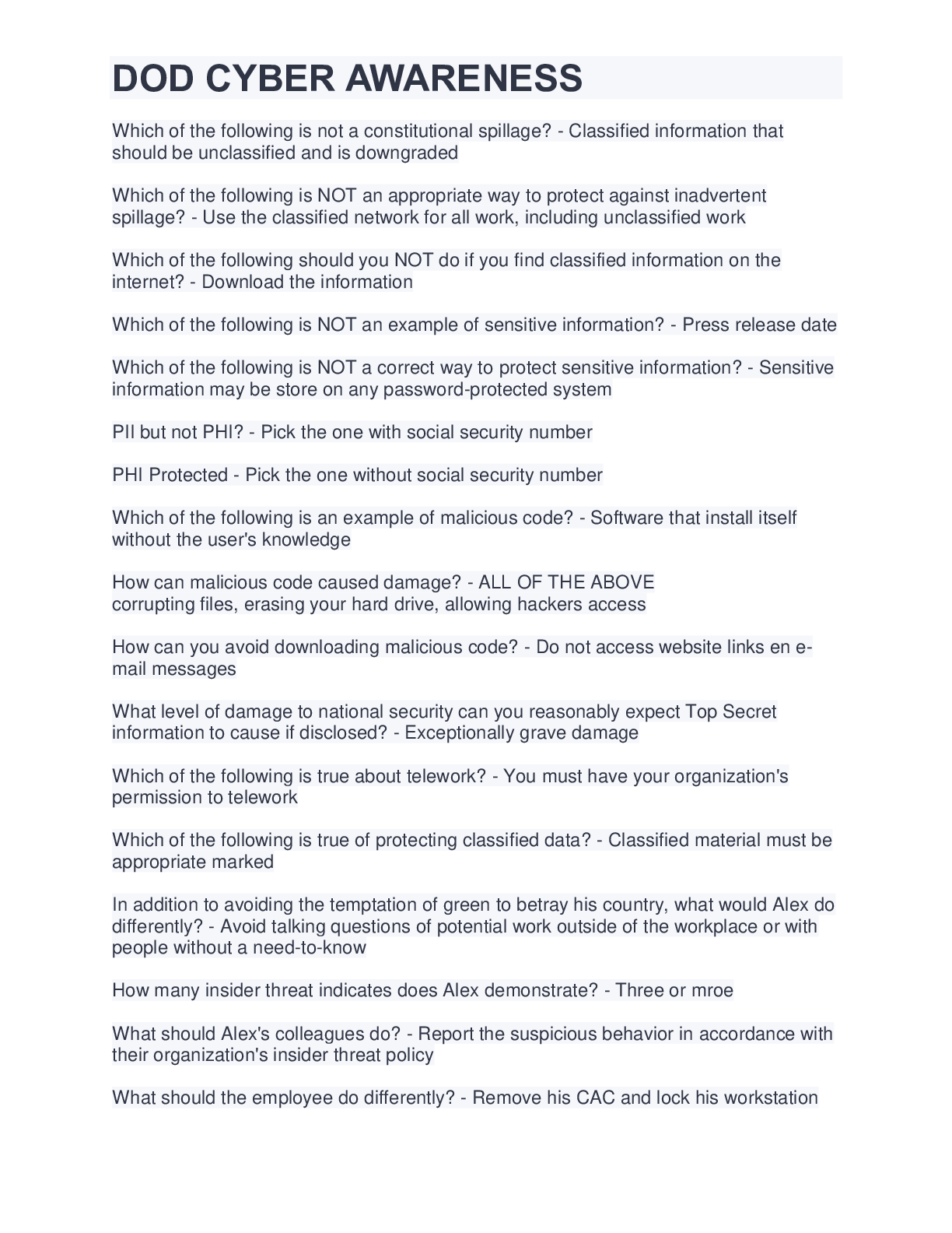 DOD CYBER AWARENESS - Scholarfriends