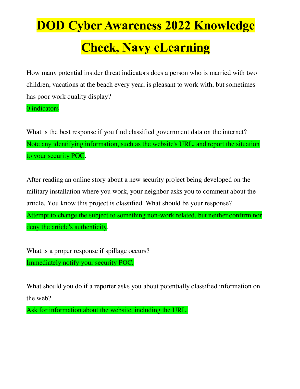 DOD Cyber Awareness 2022 Knowledge Check, Navy eLearning - Scholarfriends