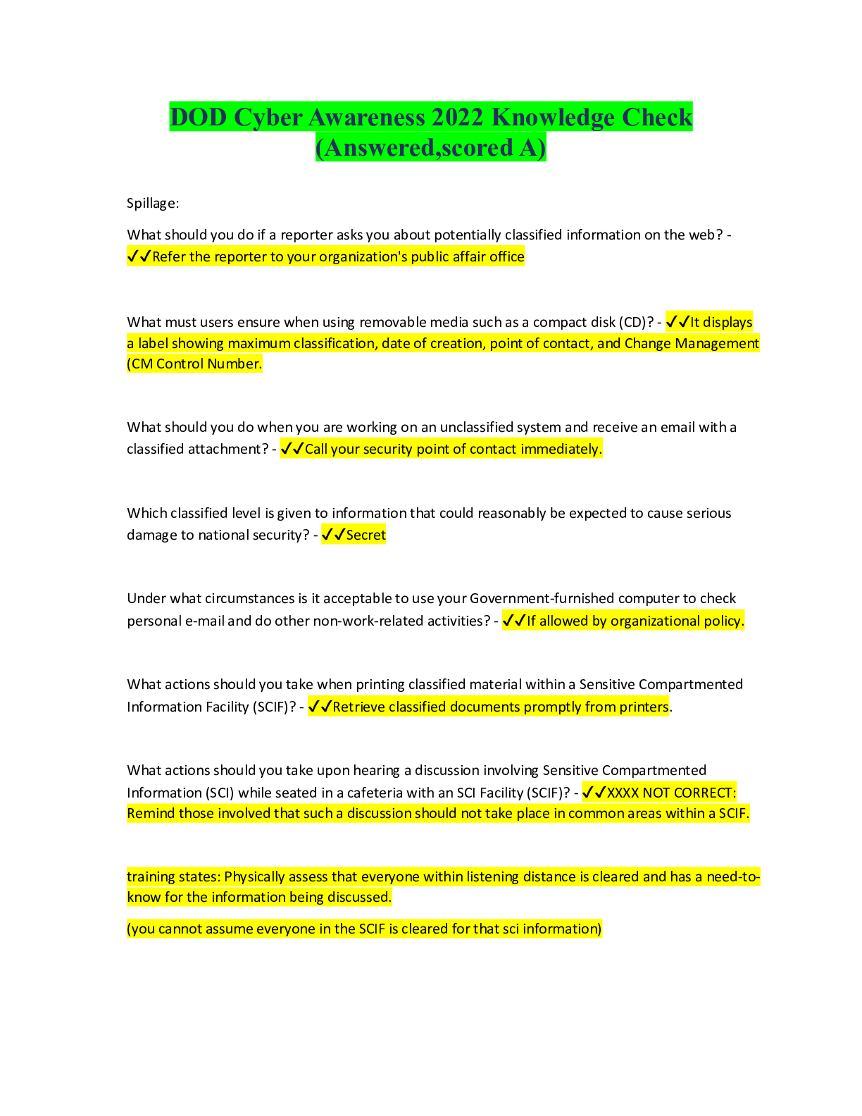 DOD Cyber Awareness 2022 Knowledge Check - Scholarfriends