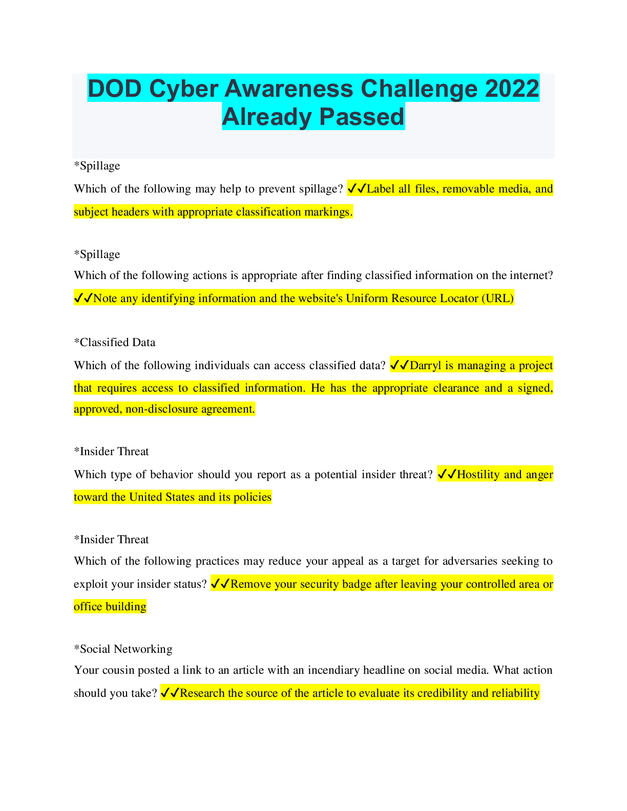 DOD Cyber Awareness Challenge 2022 Already Passed – Scholarfriends ...