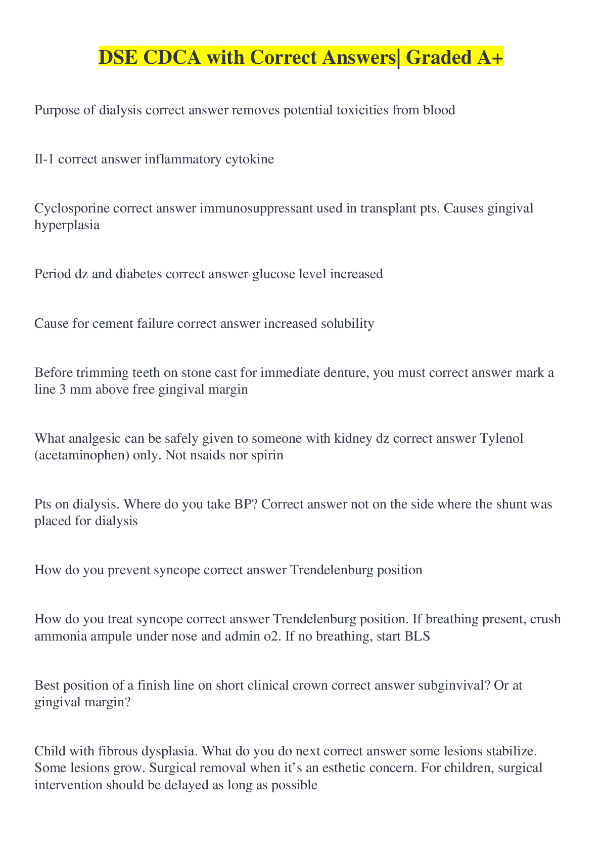 DSE CDCA with Correct Answers| Graded A+ - Scholarfriends