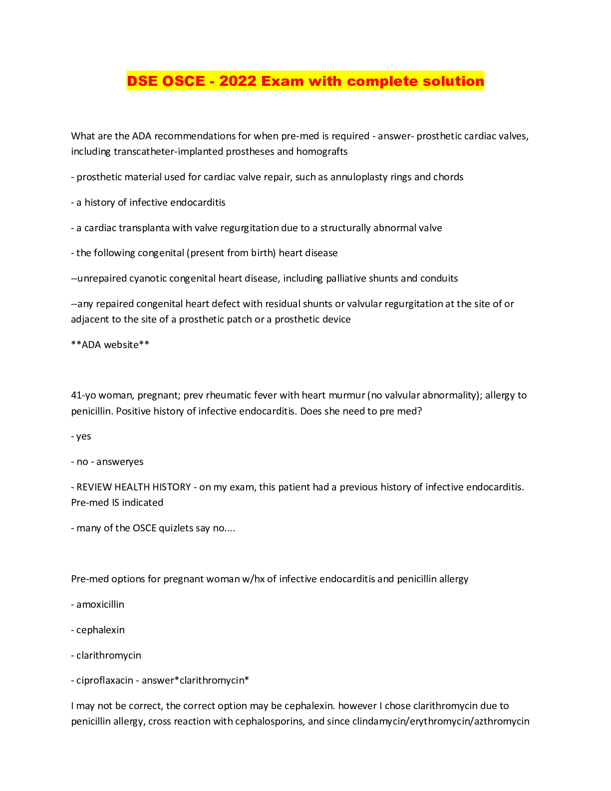 DSE OSCE - 2022 Exam with complete solution - Scholarfriends