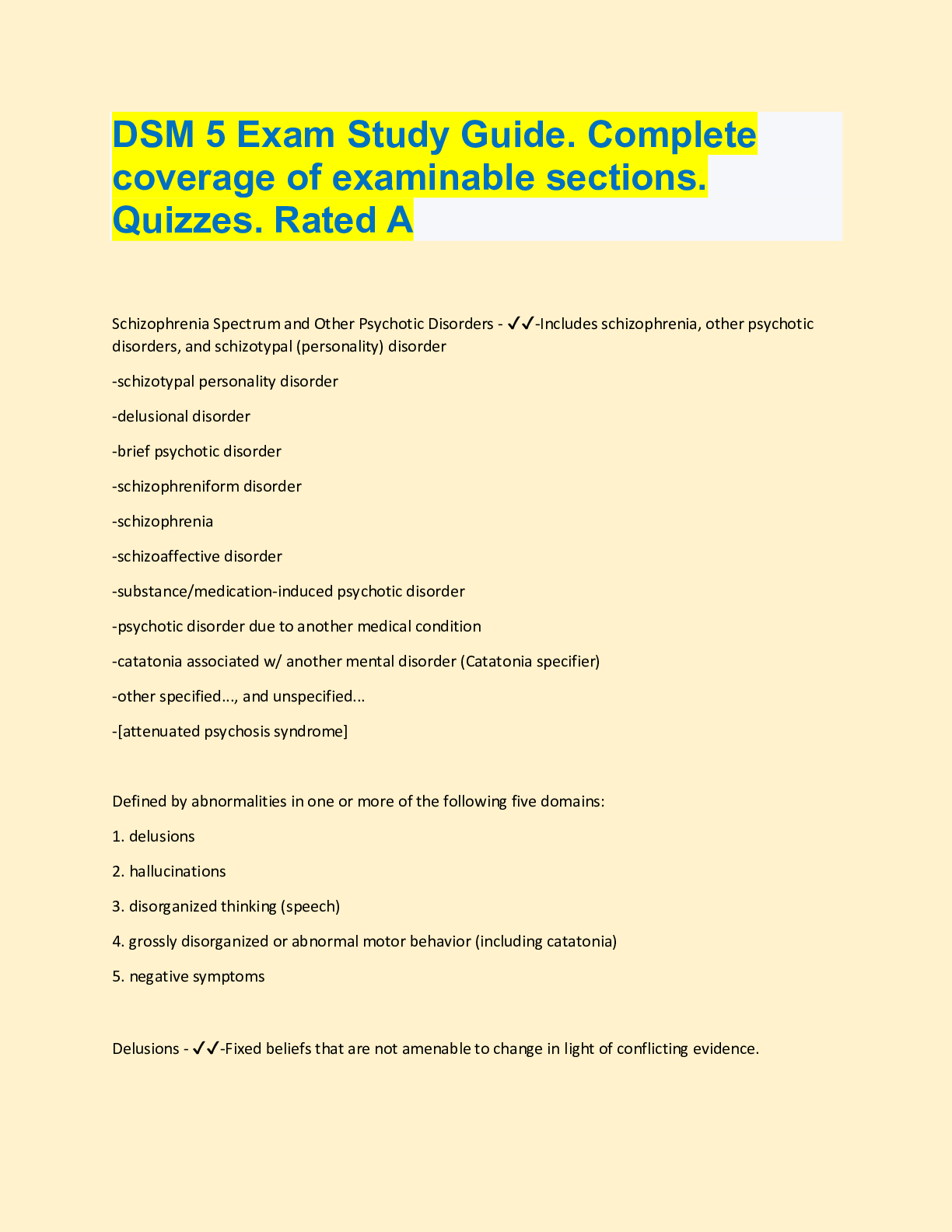DSM 5 Exam Study Guide. Complete coverage of examinable sections ...
