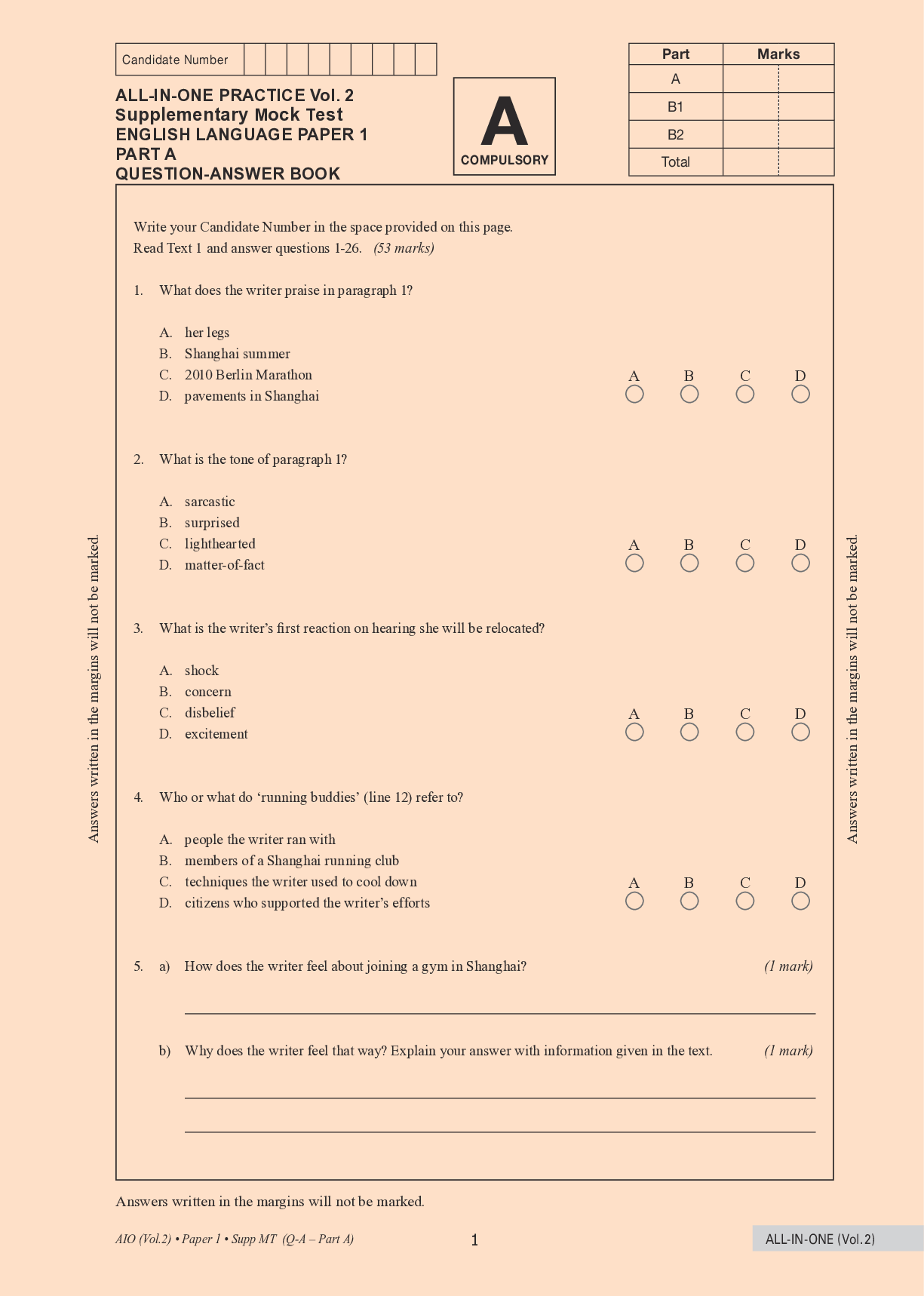 ALL-IN-ONE PRACTICE Vol. 2 Supplementary Mock Test ENGLISH LANGUAGE ...
