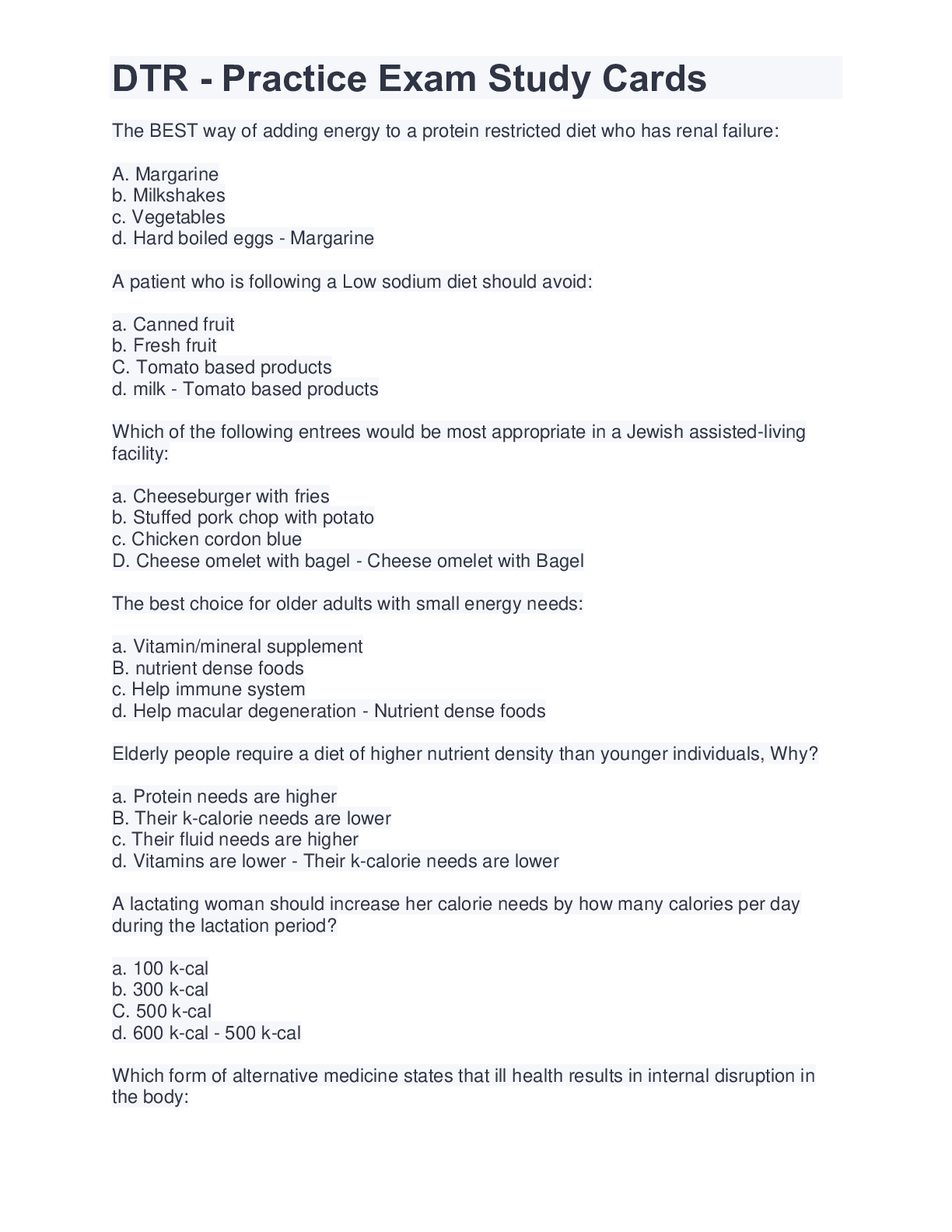 DTR - Practice Exam Study Cards - Scholarfriends