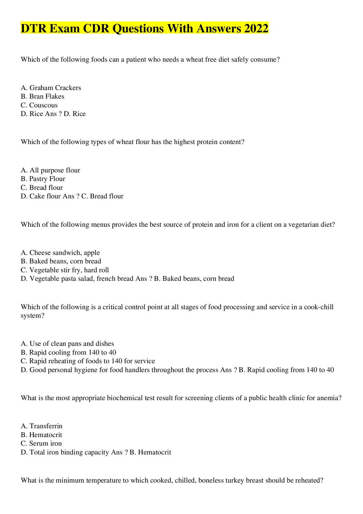 DTR Exam CDR Questions With Answers 2022 - Scholarfriends