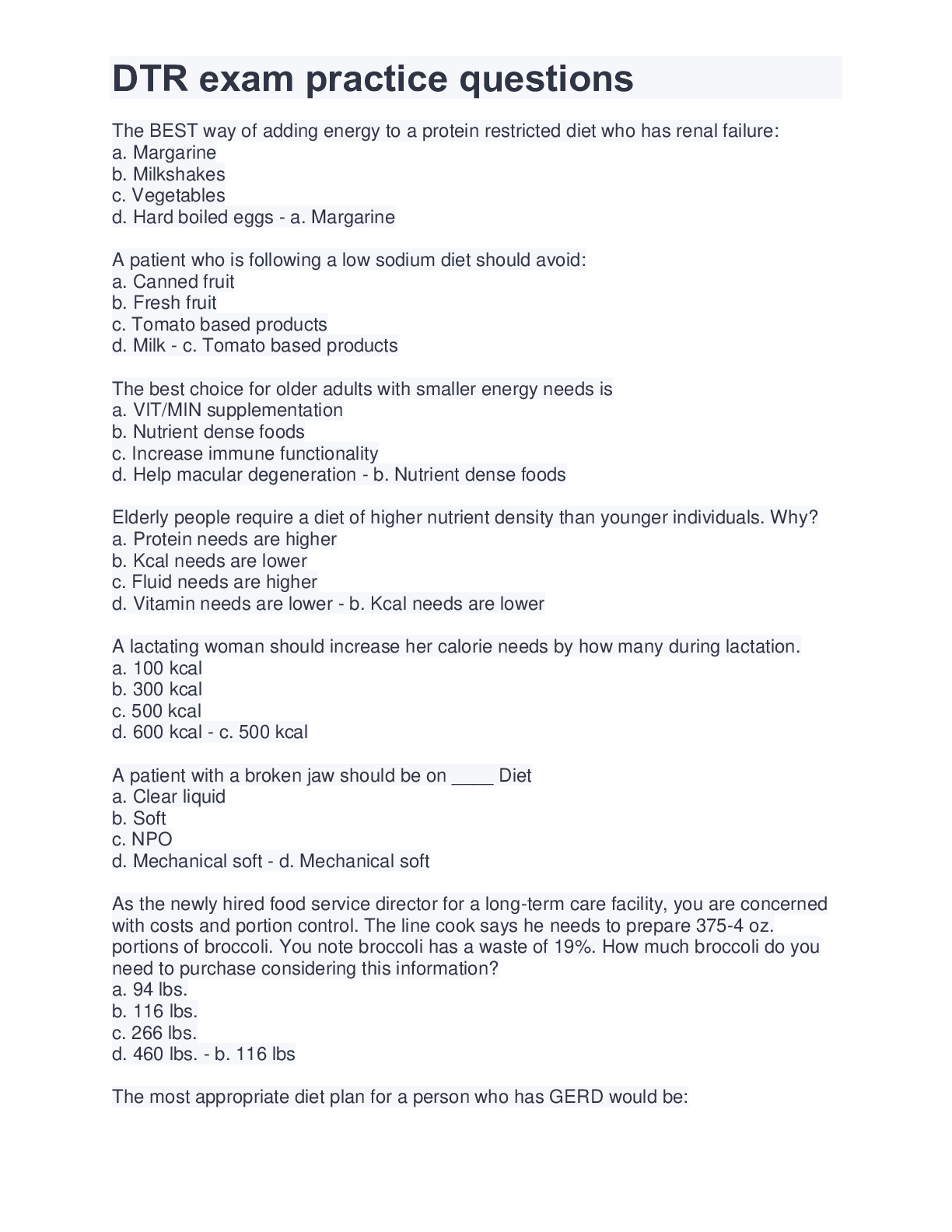 DTR exam practice questions - Scholarfriends