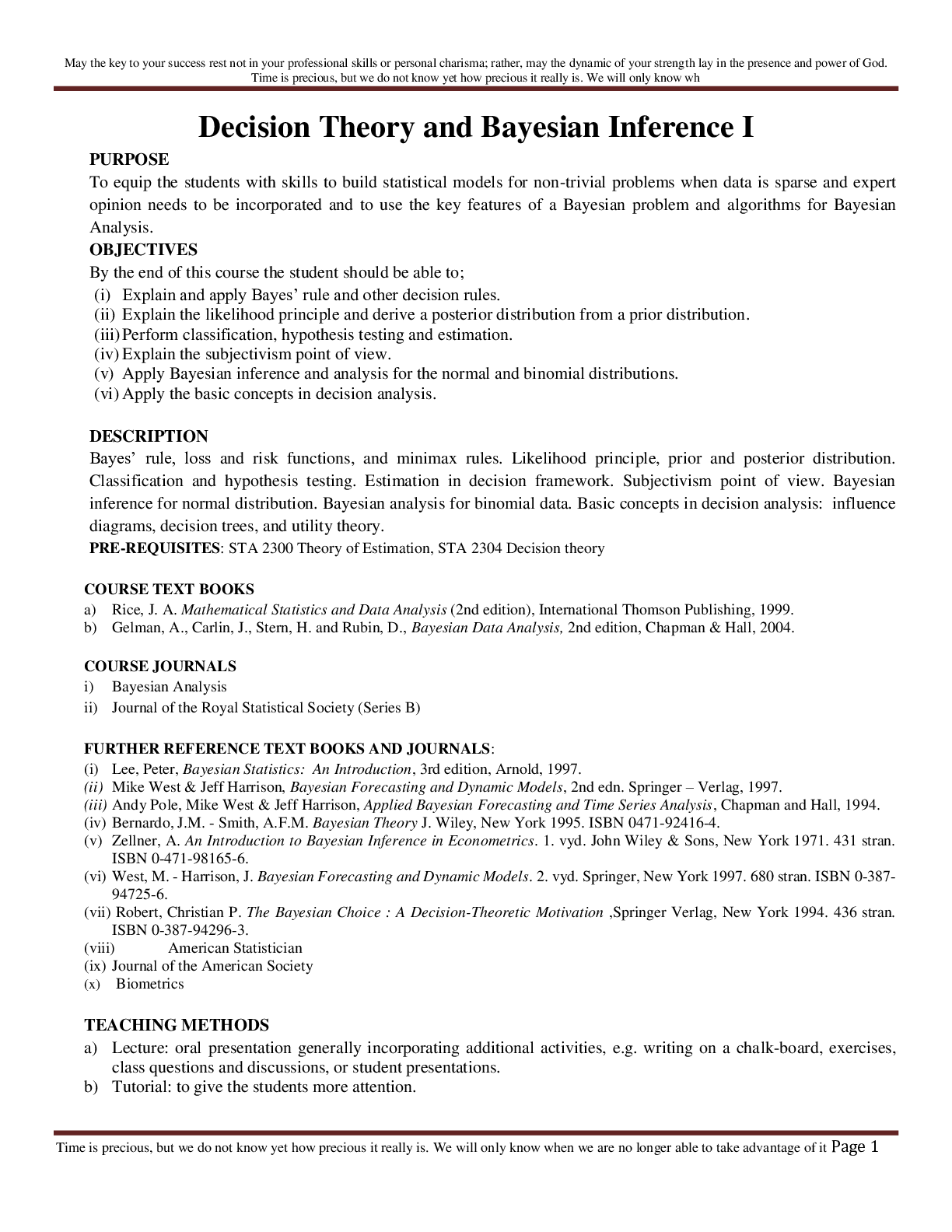 Decision Theory and Bayesian Inference I - Scholarfriends