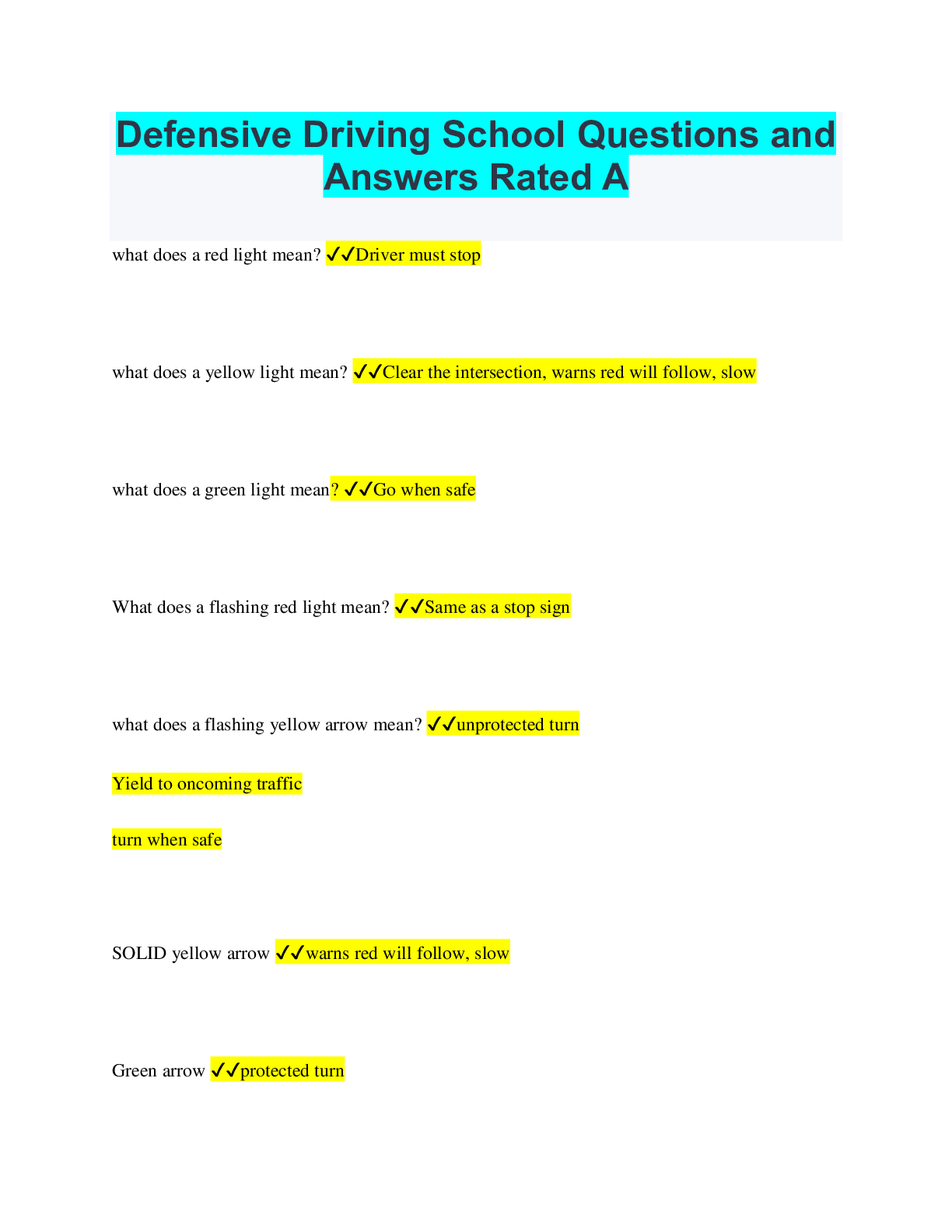 Defensive Driving School Questions and Answers Rated A – Scholarfriends ...