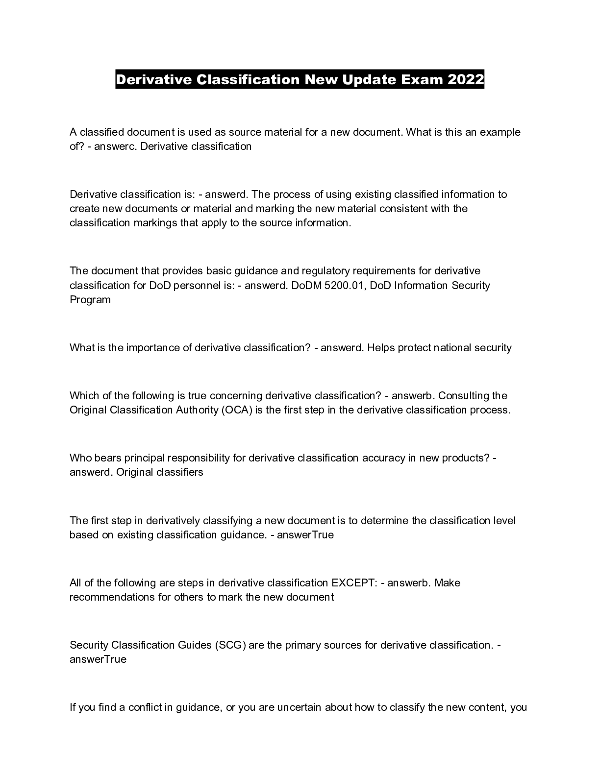Derivative Classification New Update Exam 2022 - Scholarfriends