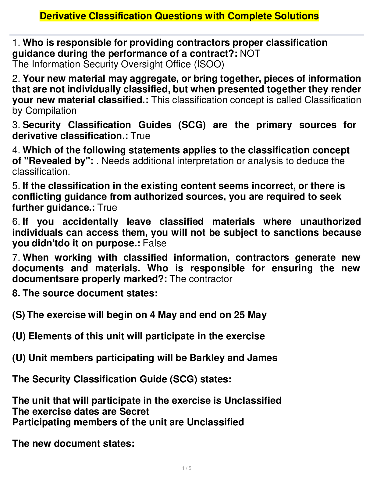 Derivative Classification Questions with Complete Solutions ...