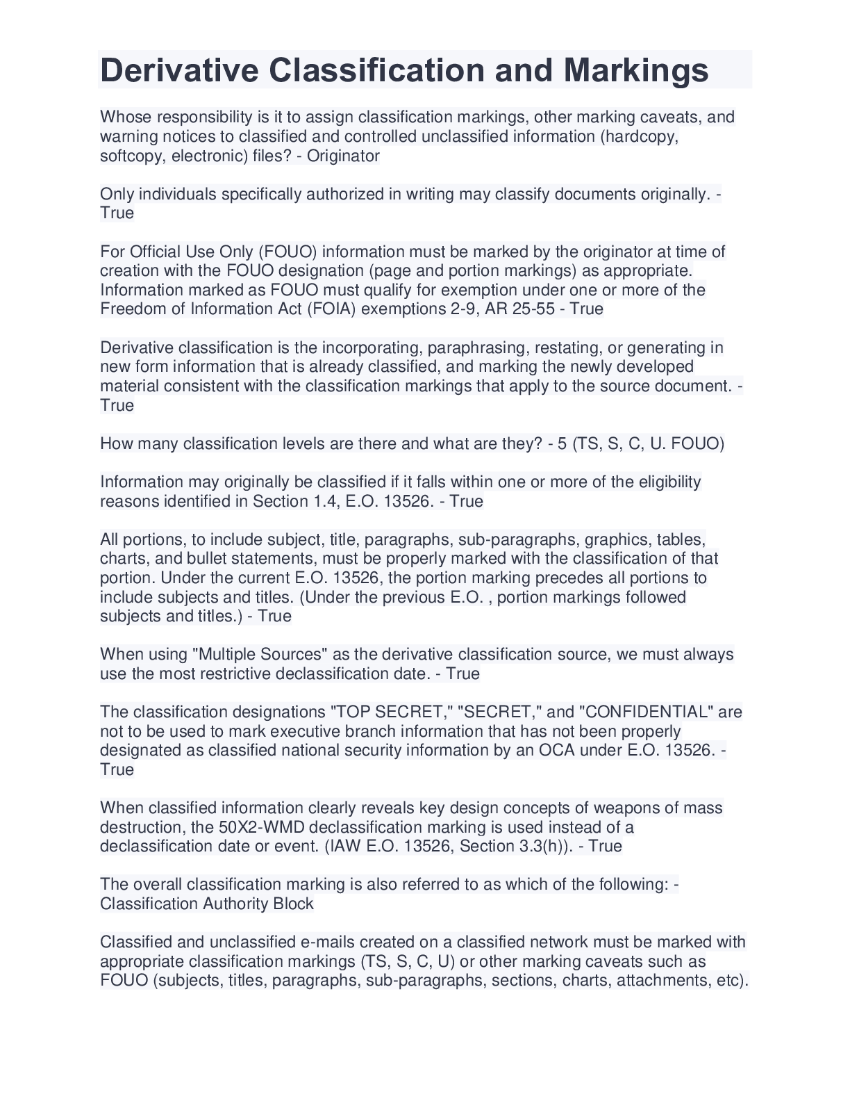 Derivative Classification and Markings - Scholarfriends