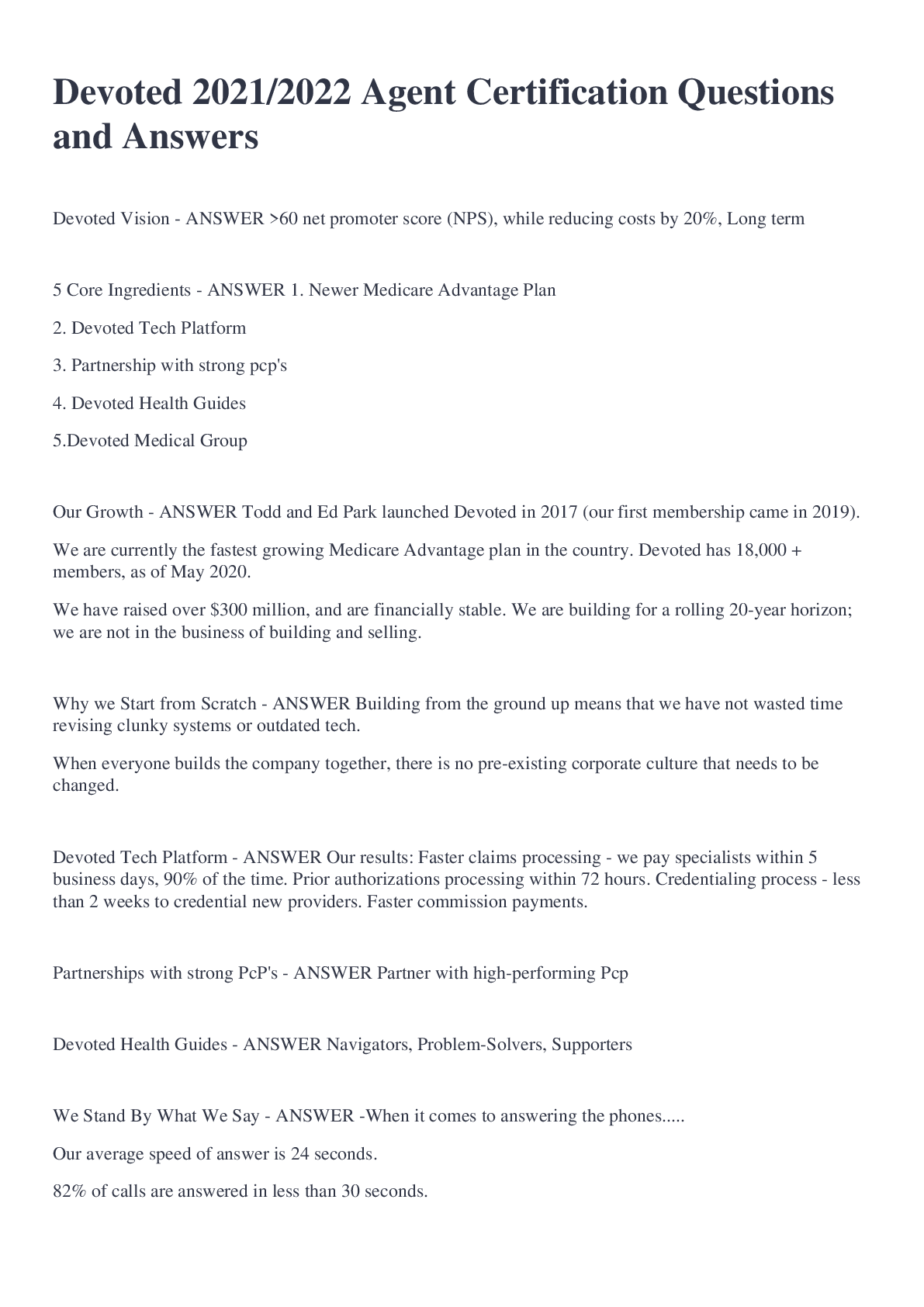 Devoted 2021/2022 Agent Certification Questions and Answers ...