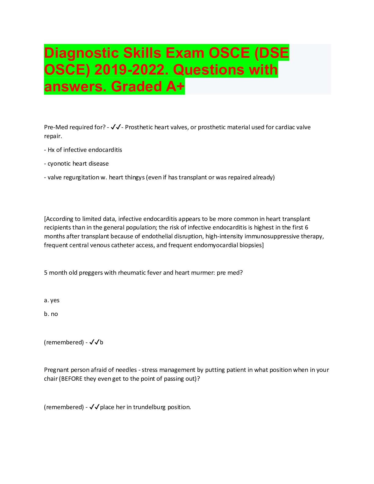 Diagnostic Skills Exam OSCE (DSE OSCE) 2019-2022. Questions with ...