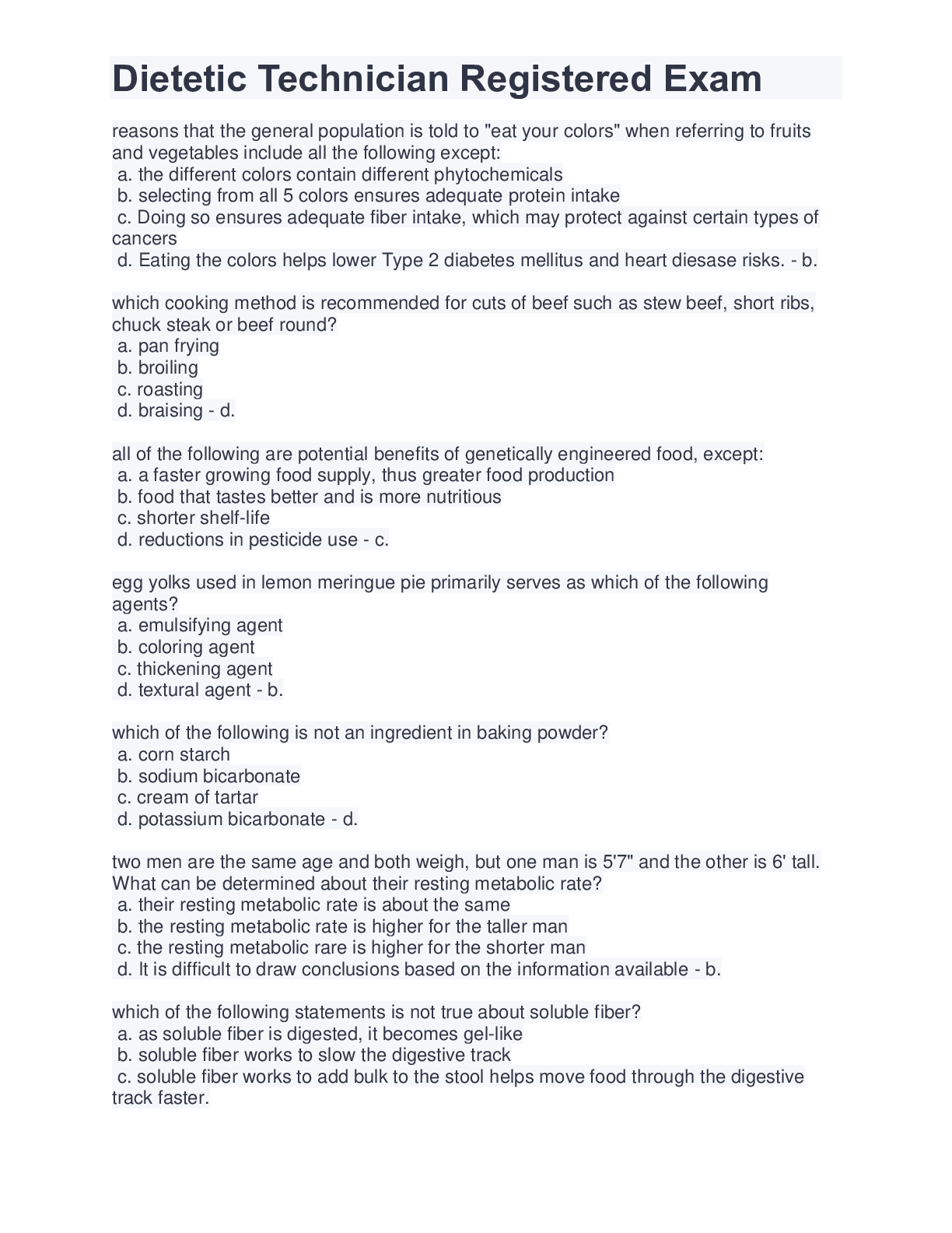 Dietetic Technician Registered Exam - Scholarfriends