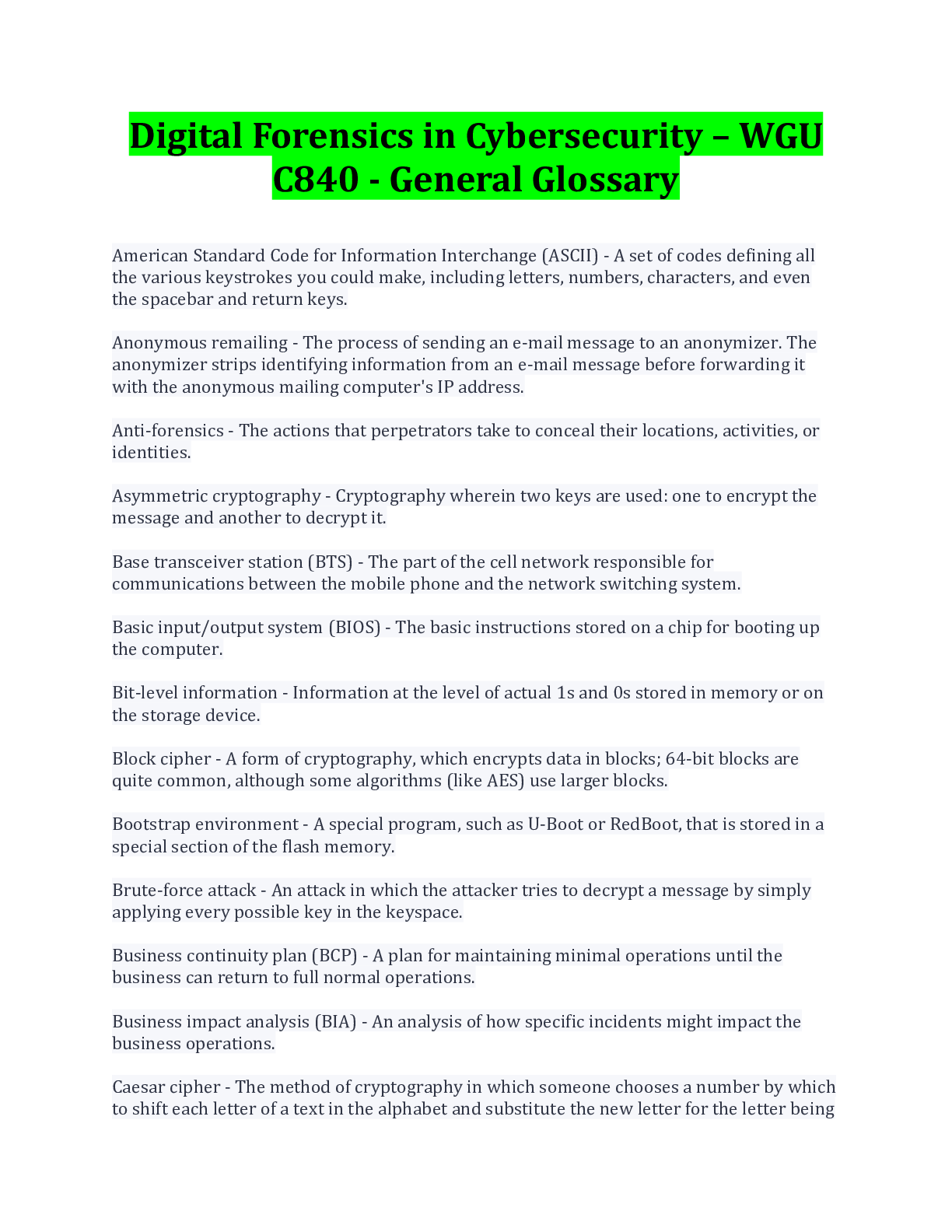 Digital Forensics in Cybersecurity – WGU C840 - General Glossary ...