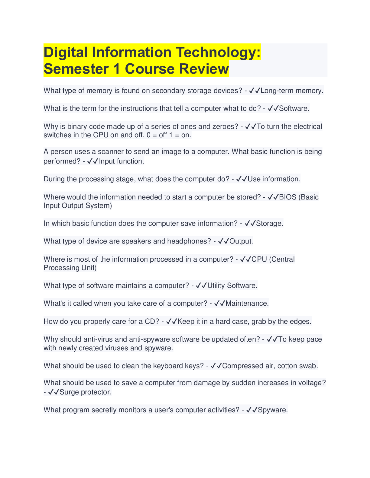 Digital Information Technology: Semester 1 Course Review - Scholarfriends