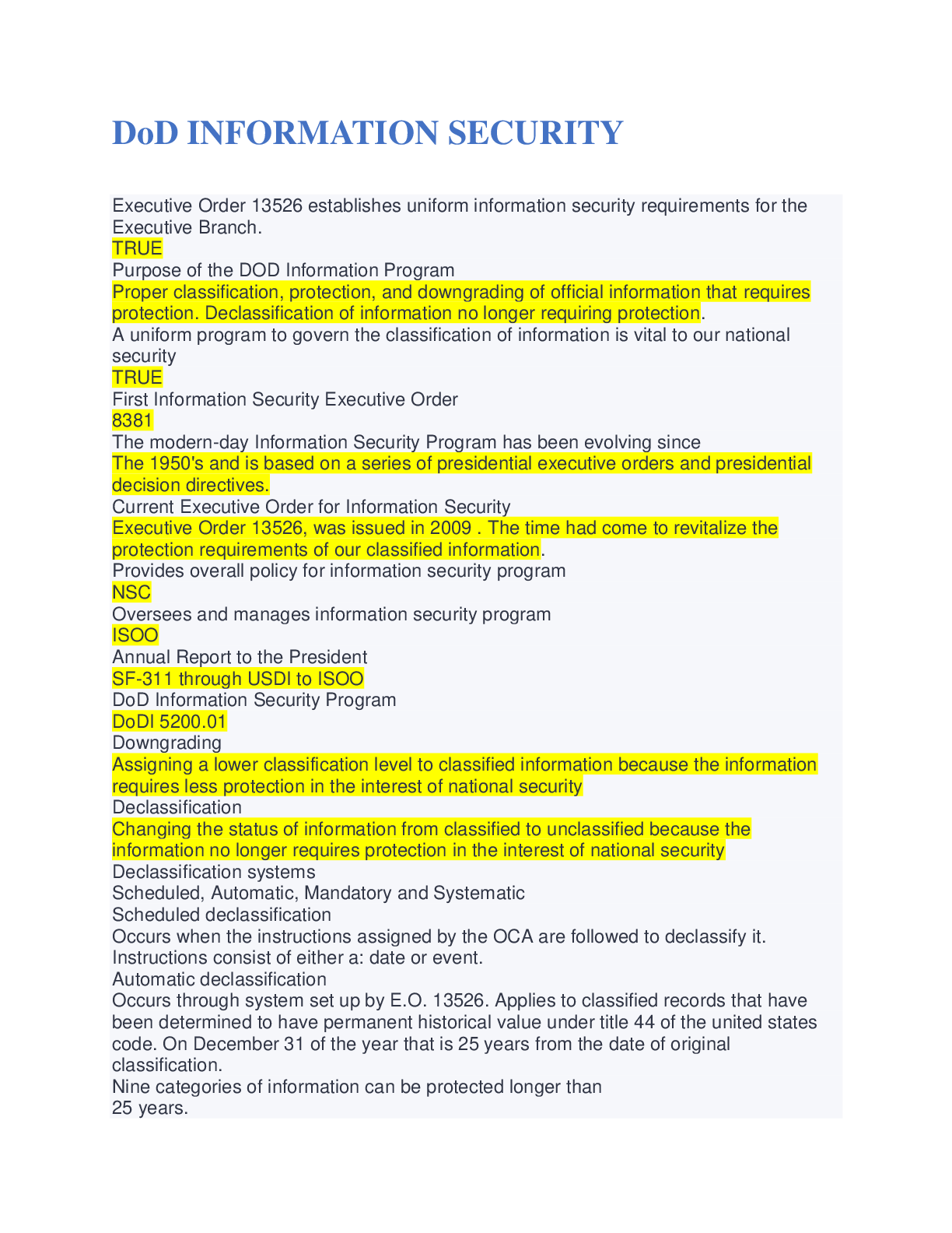 DoD INFORMATION SECURITY EXAMS RATED A+ - Scholarfriends