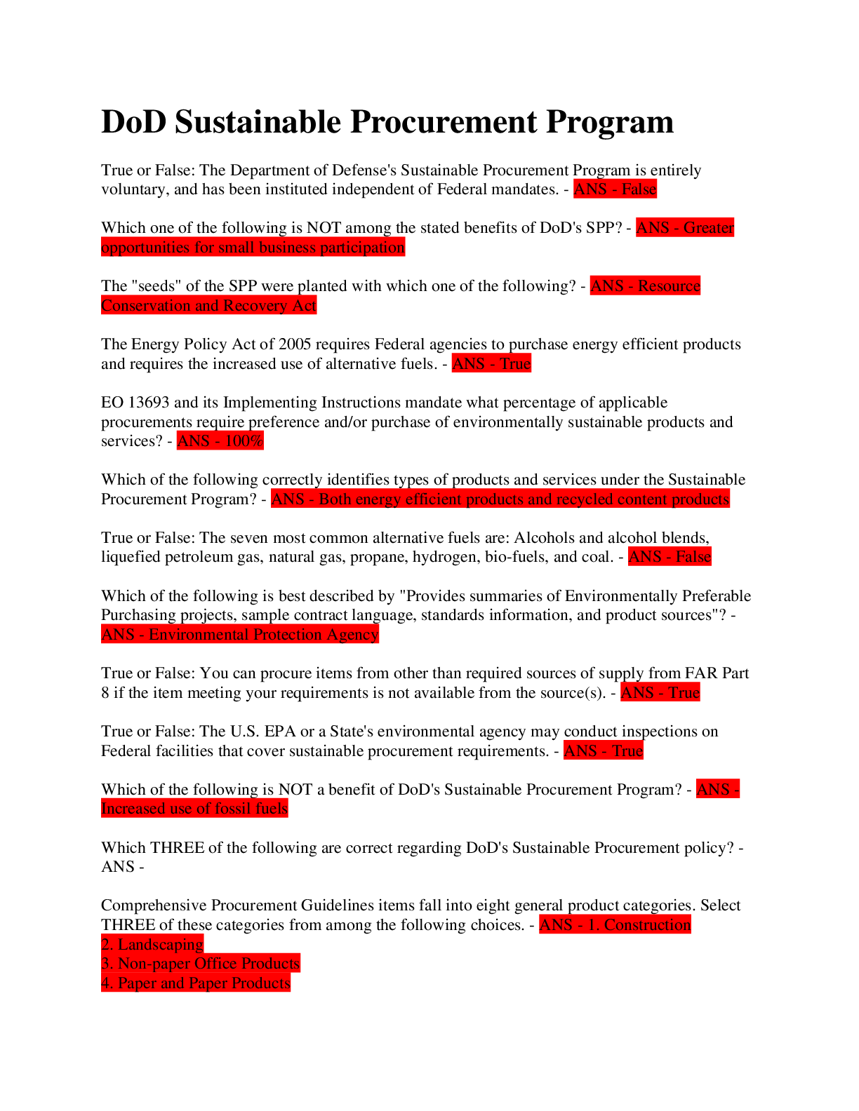 DoD Sustainable Procurement Program/100%VERIFIED - Scholarfriends