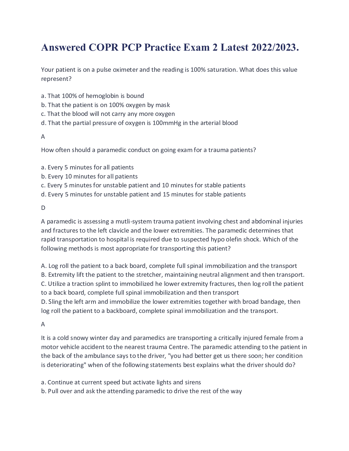 Answered COPR PCP Practice Exam 2 Latest 2022/2023. - Scholarfriends