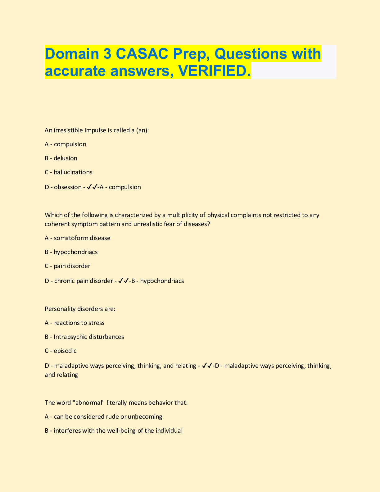 Domain 3 CASAC Prep, Questions with accurate answers, VERIFIED. An ...
