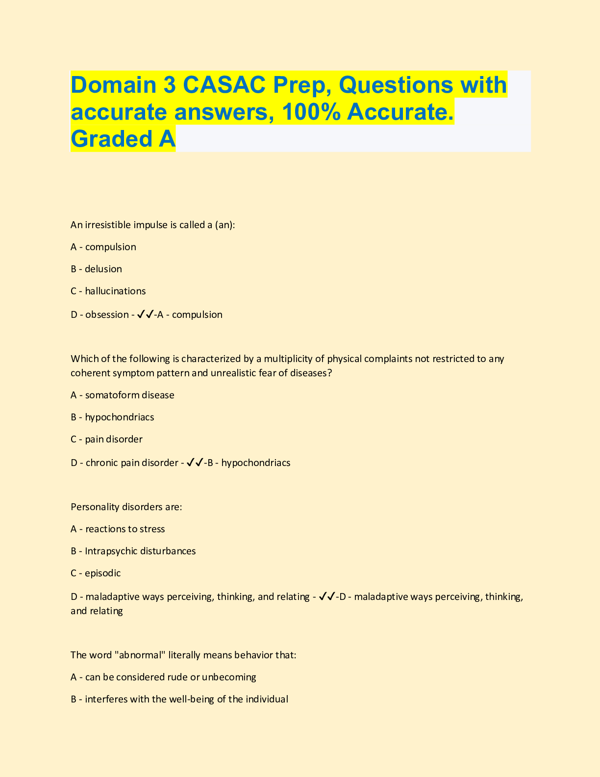 Domain 3 CASAC Prep, Questions with accurate answers, 100% Accurate ...