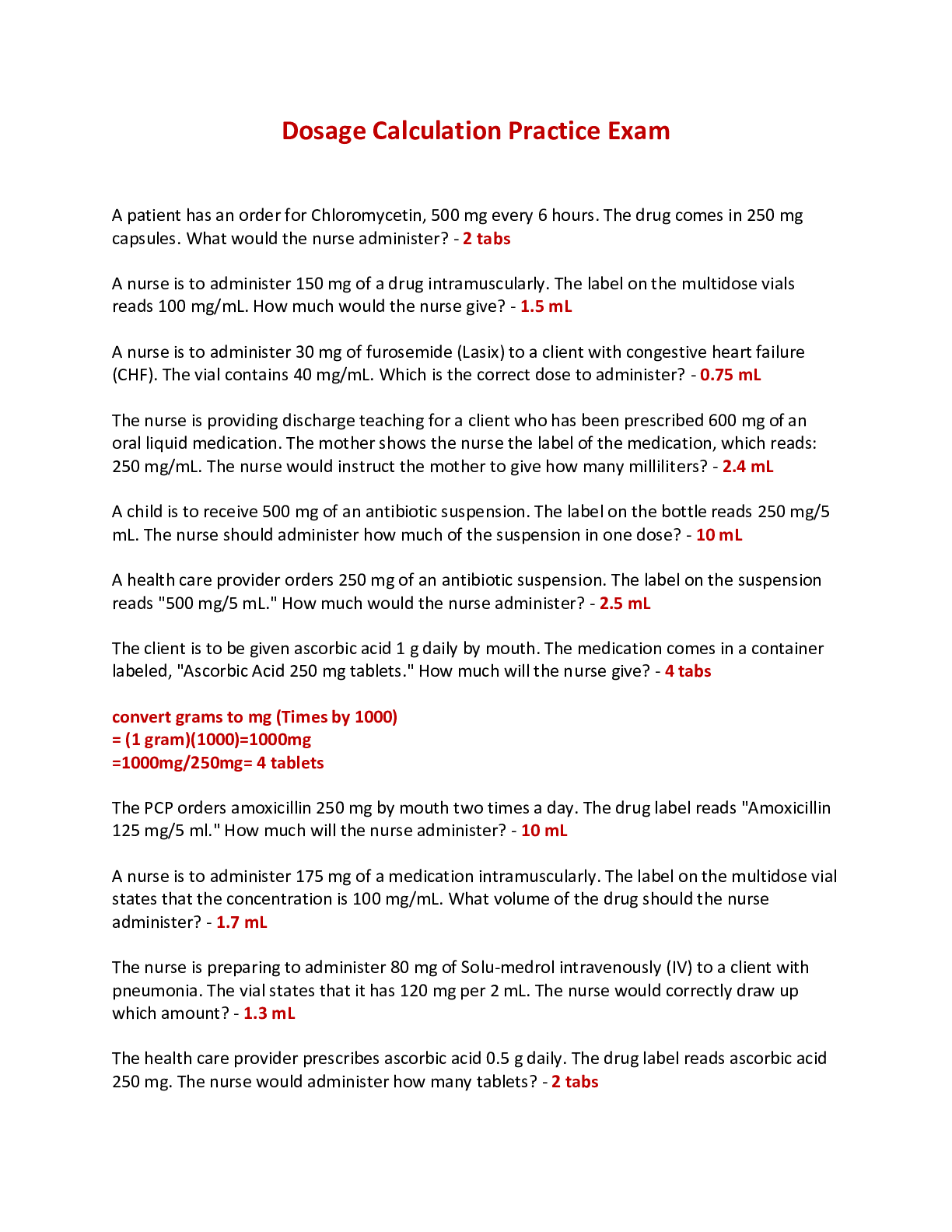 HESI Dosage Calculation Practice Exam - Scholarfriends